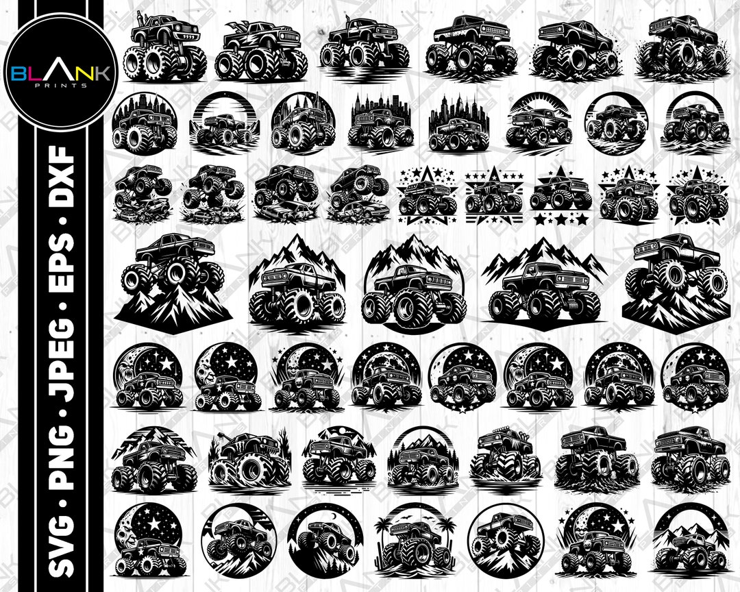 Monster Truck SVG Bundle: Clipart Vector Graphics (commercial Use) - Etsy