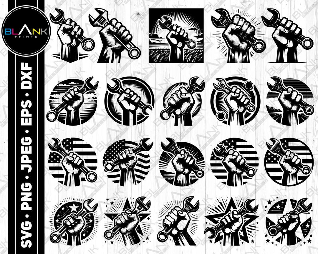 Fist Wrench Vector Art Bundle: Mechanic, Plumber Clipart (digital ...