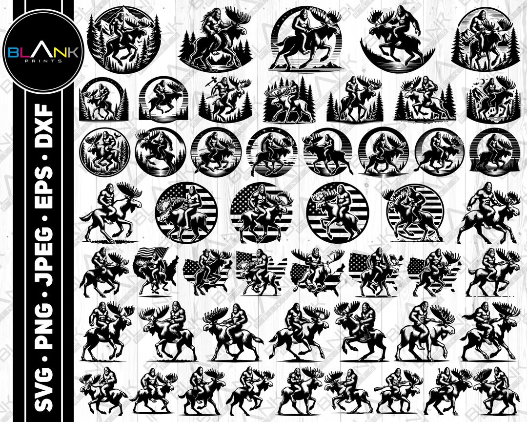 Bigfoot Riding Moose Bundle Svg Png Jpeg Eps Dxf Bundle Silhouette ...