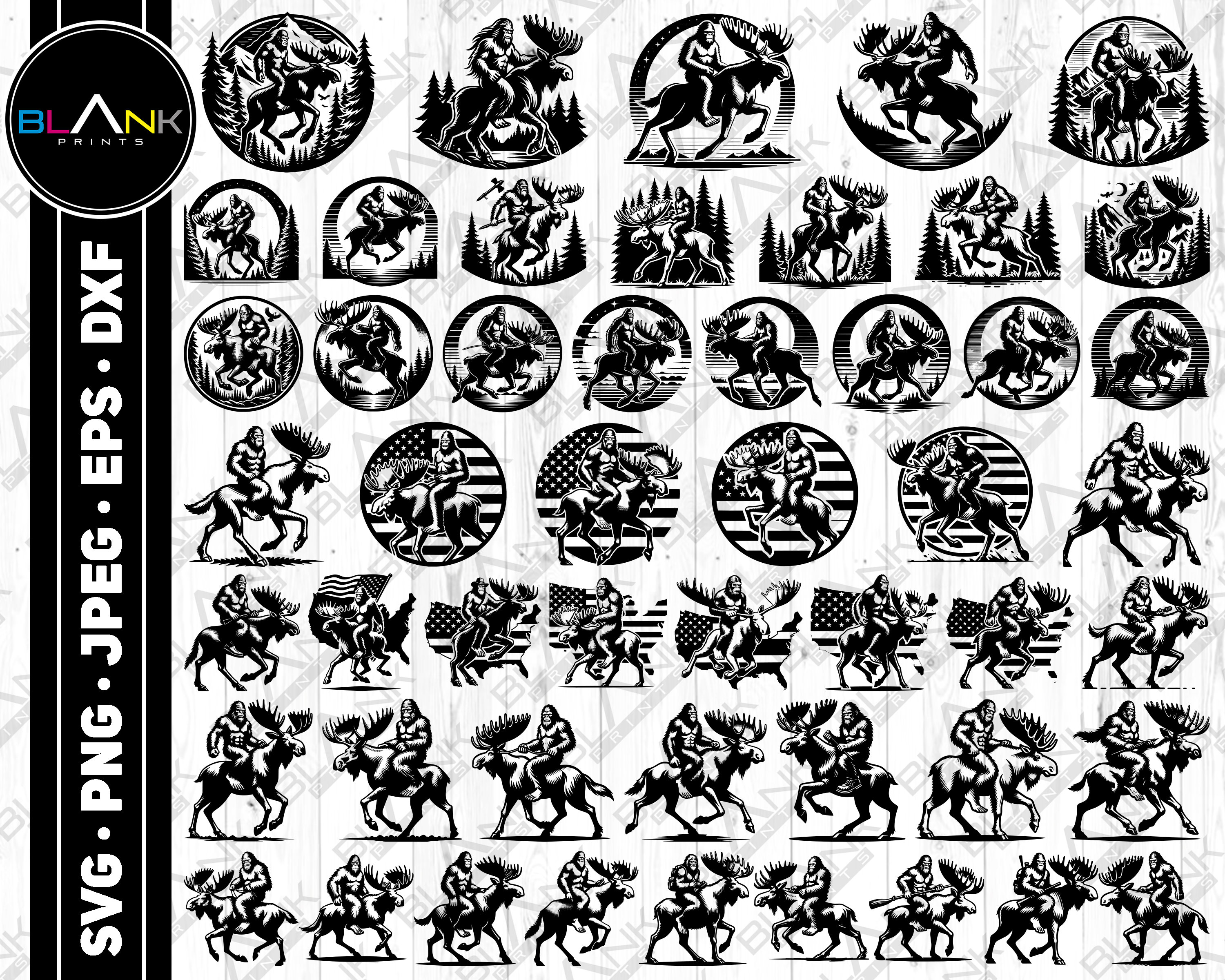 Bigfoot Riding Moose Bundle Svg Png Jpeg Eps Dxf Bundle Silhouette ...
