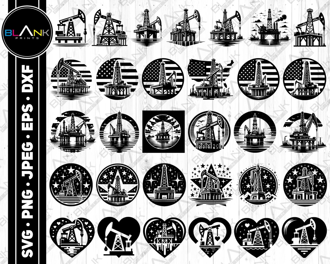 Oil Rig Bundle Svg Png Jpeg Eps Dxf Bundle Silhouette Clipart Cricut ...