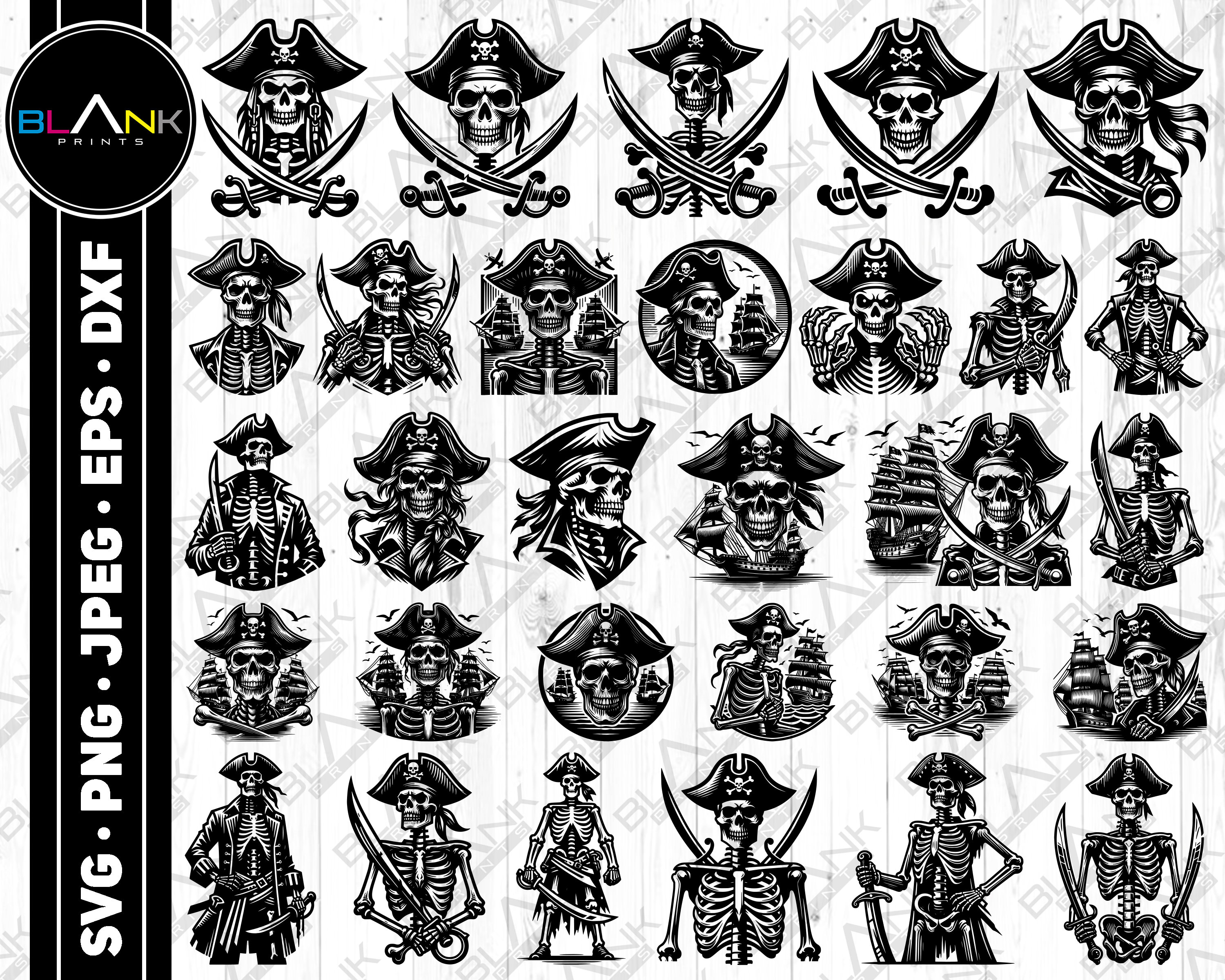Skeleton Pirates Bundle Svg Png Jpeg Eps Dxf Bundle Silhouette Cricut ...