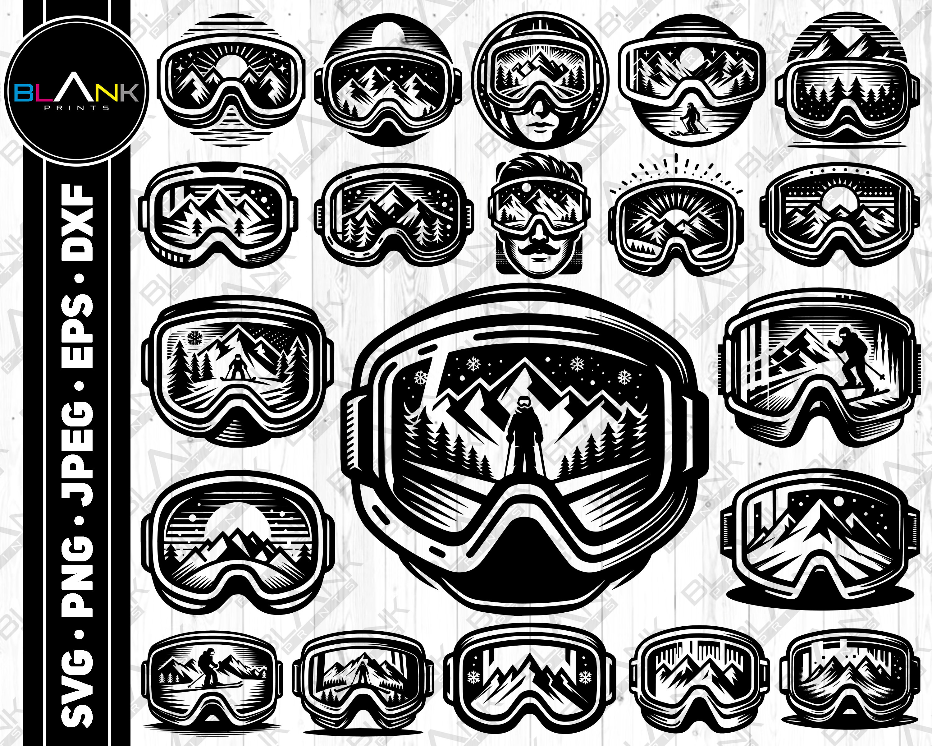 Snow Goggles Bundle Svg Png Jpeg Eps Dxf Bundle Silhouette Cricut ...