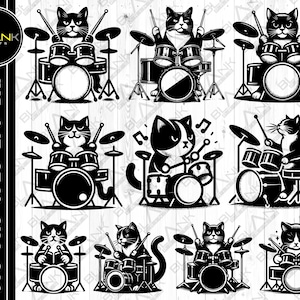 Cat Playing Drums SVG Bundle: Music Lover Shirt Design (digital ...