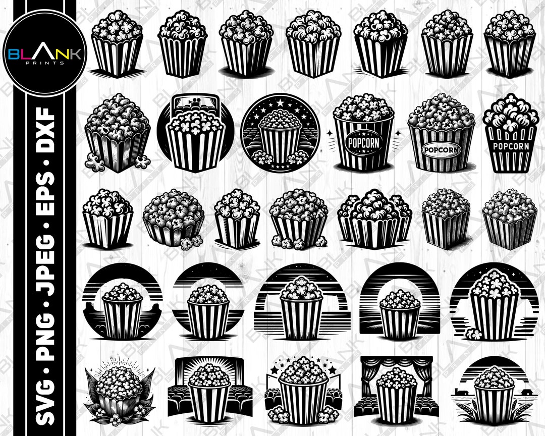 Popcorn Bundle Svg Png Jpeg Eps Dxf Bundle Silhouette Clipart Cricut ...