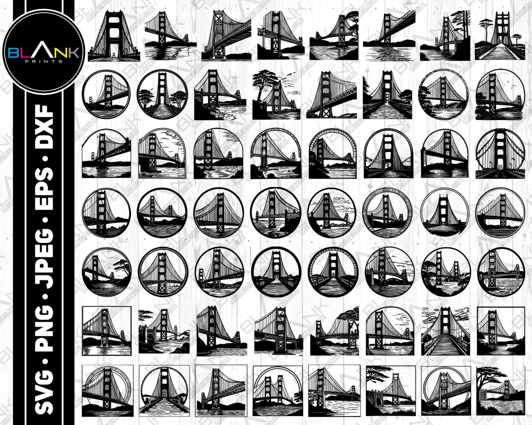 Golden Gate Bridge Bundle Svg Png Jpeg Eps Dxf Bundle Silhouette Cricut ...