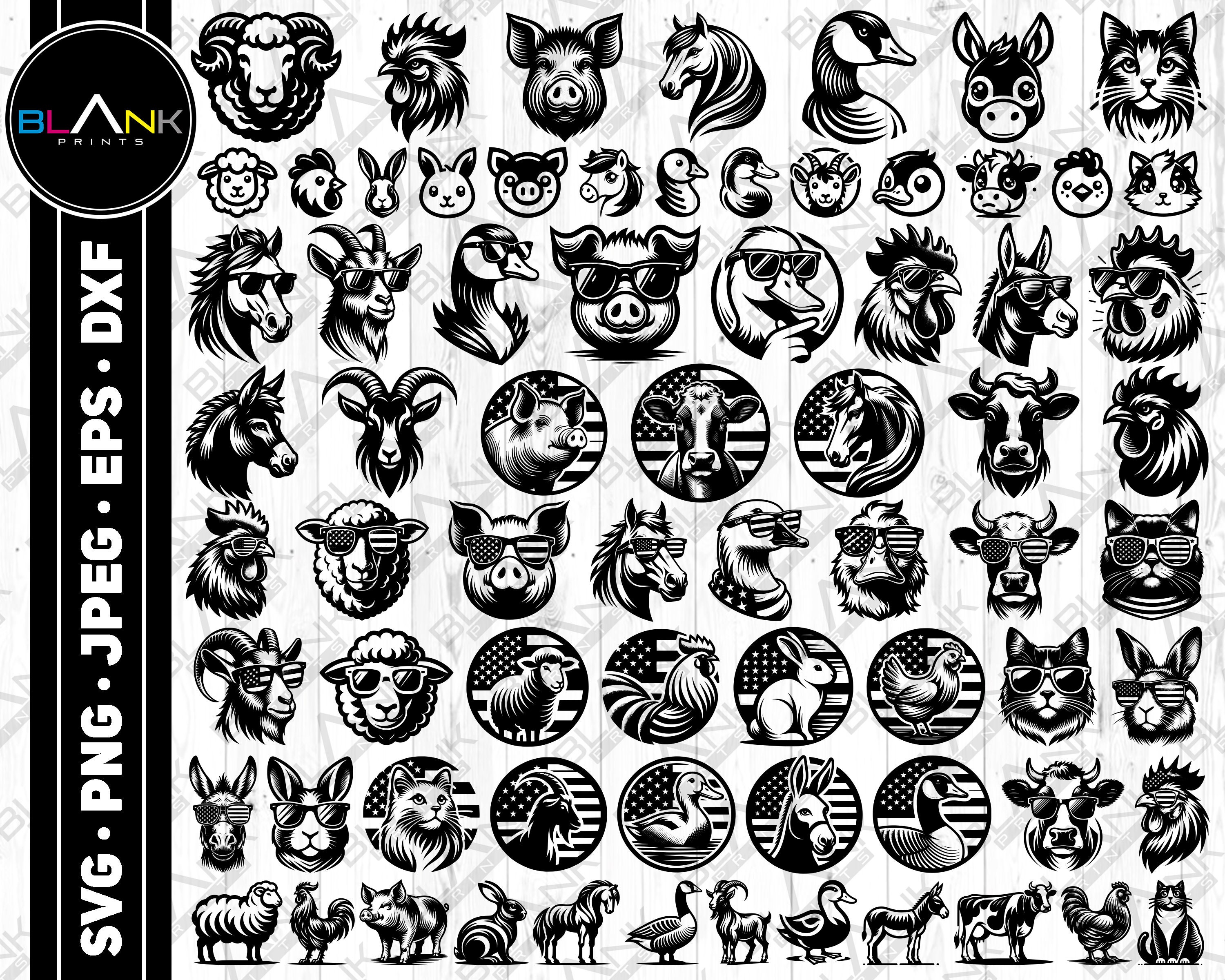 Farm Animals Bundle Custom Svg Png Jpeg Eps Dxf Bundle Silhouette ...