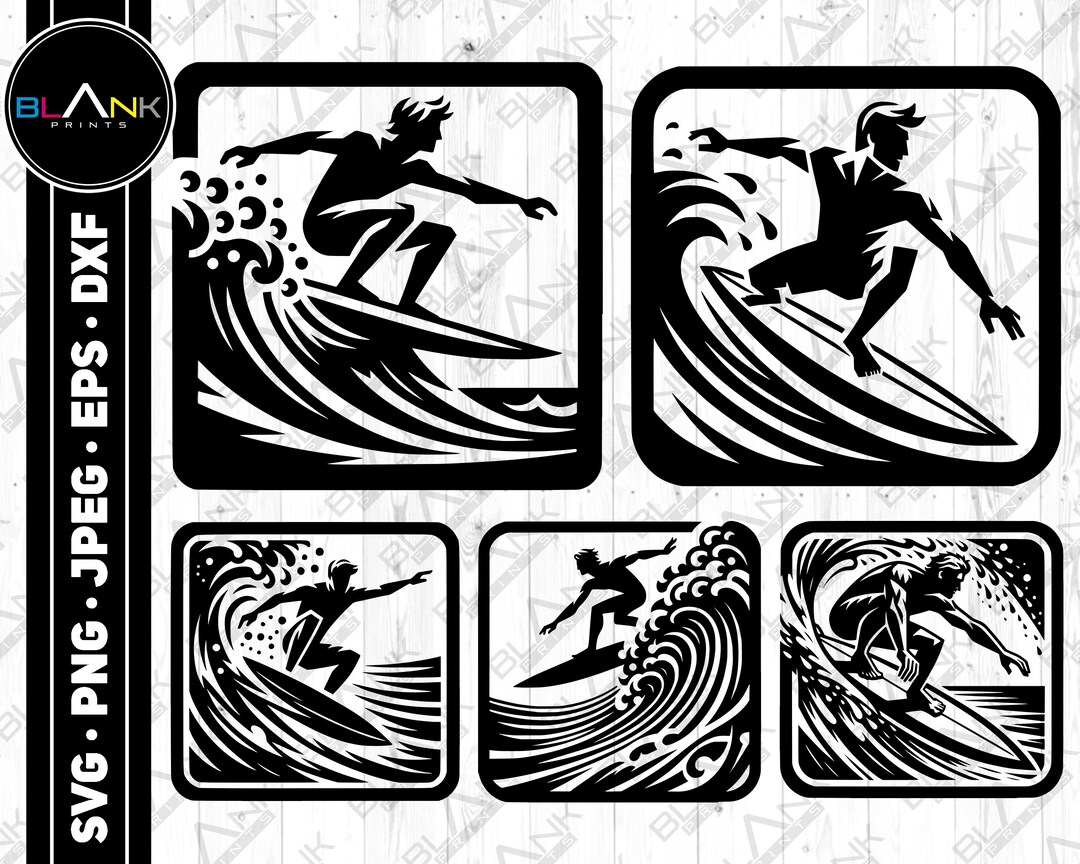 Surfing Bundle Svg Png Jpeg Eps Dxf Engrave Silhouette Clipart Cricut ...