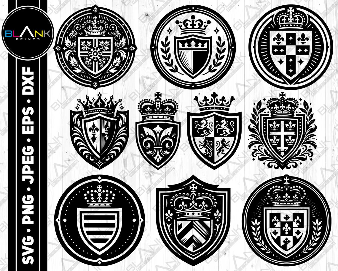 Royal Shield Bundle Svg Png Jpeg Eps Dxf Engrave Silhouette Clipart ...