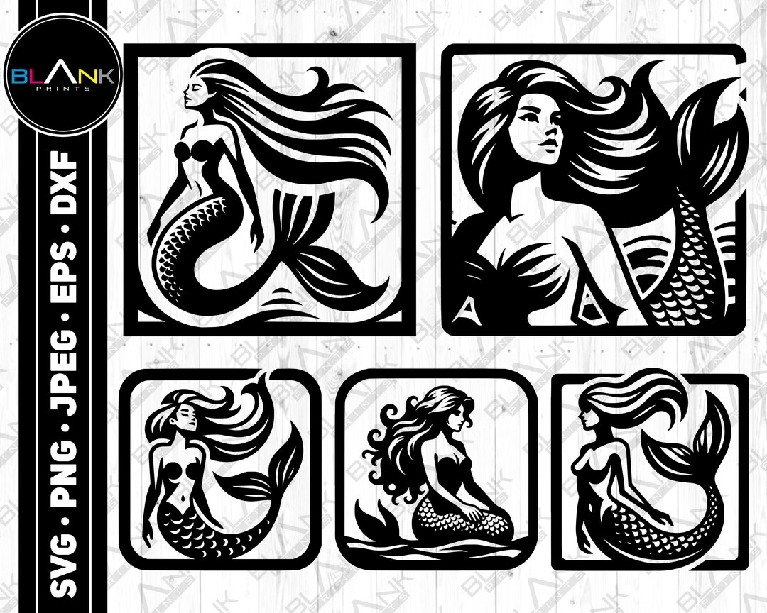 Mermaid Bundle Svg Png Jpeg Eps Dxf Engrave Silhouette Clipart Cricut ...