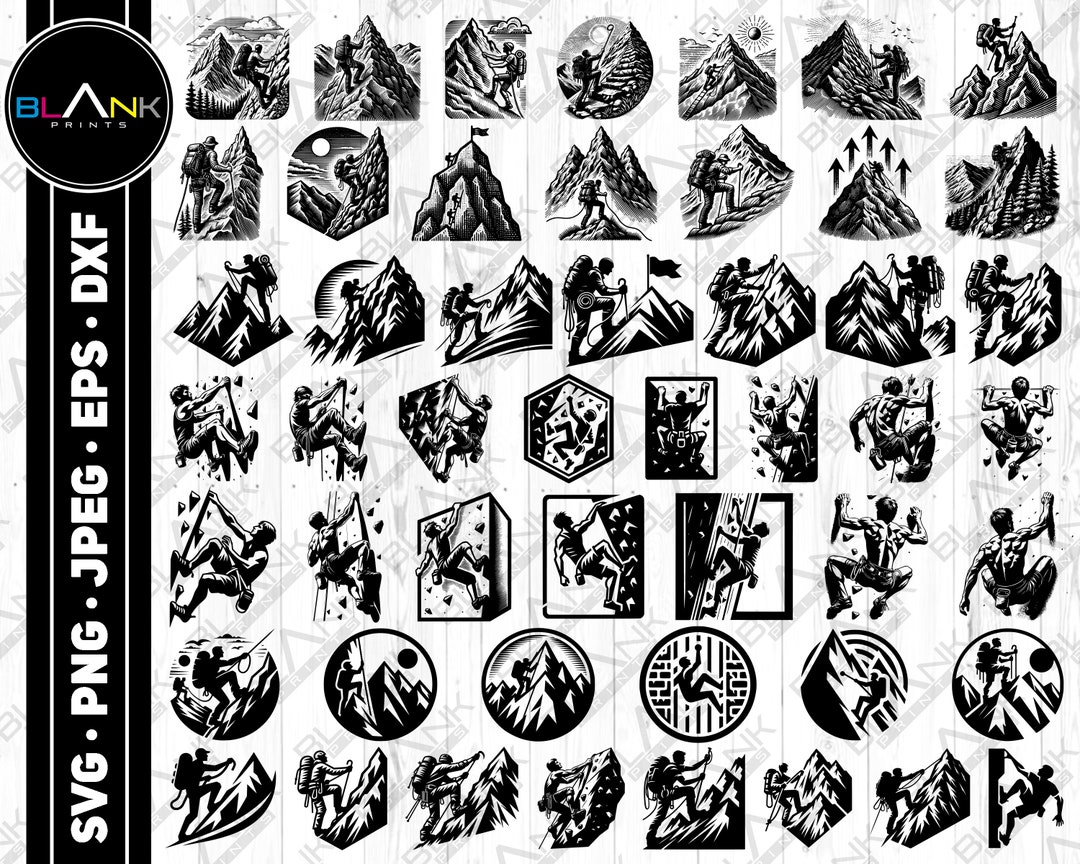 Mountain Climbing Rock Climbing Svg Png Jpeg Eps Dxf Bundle Silhouette ...