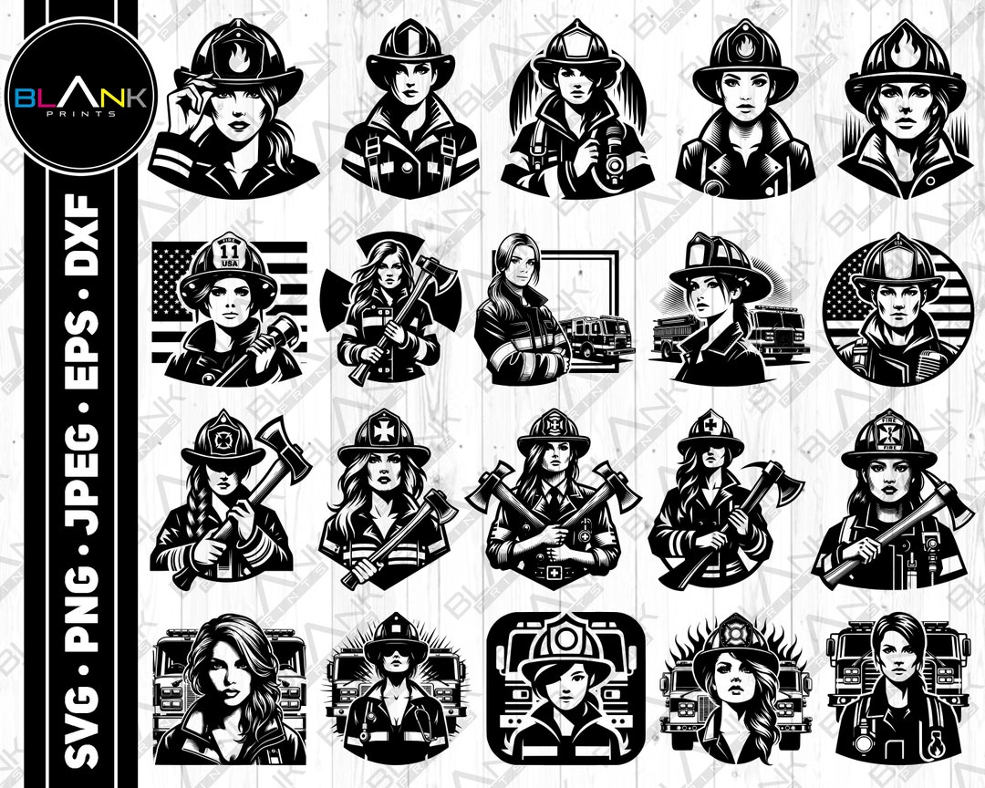 Female Firefighter Clipart Bundle (svg, Png, Eps, Jpeg, Dxf) (digital ...