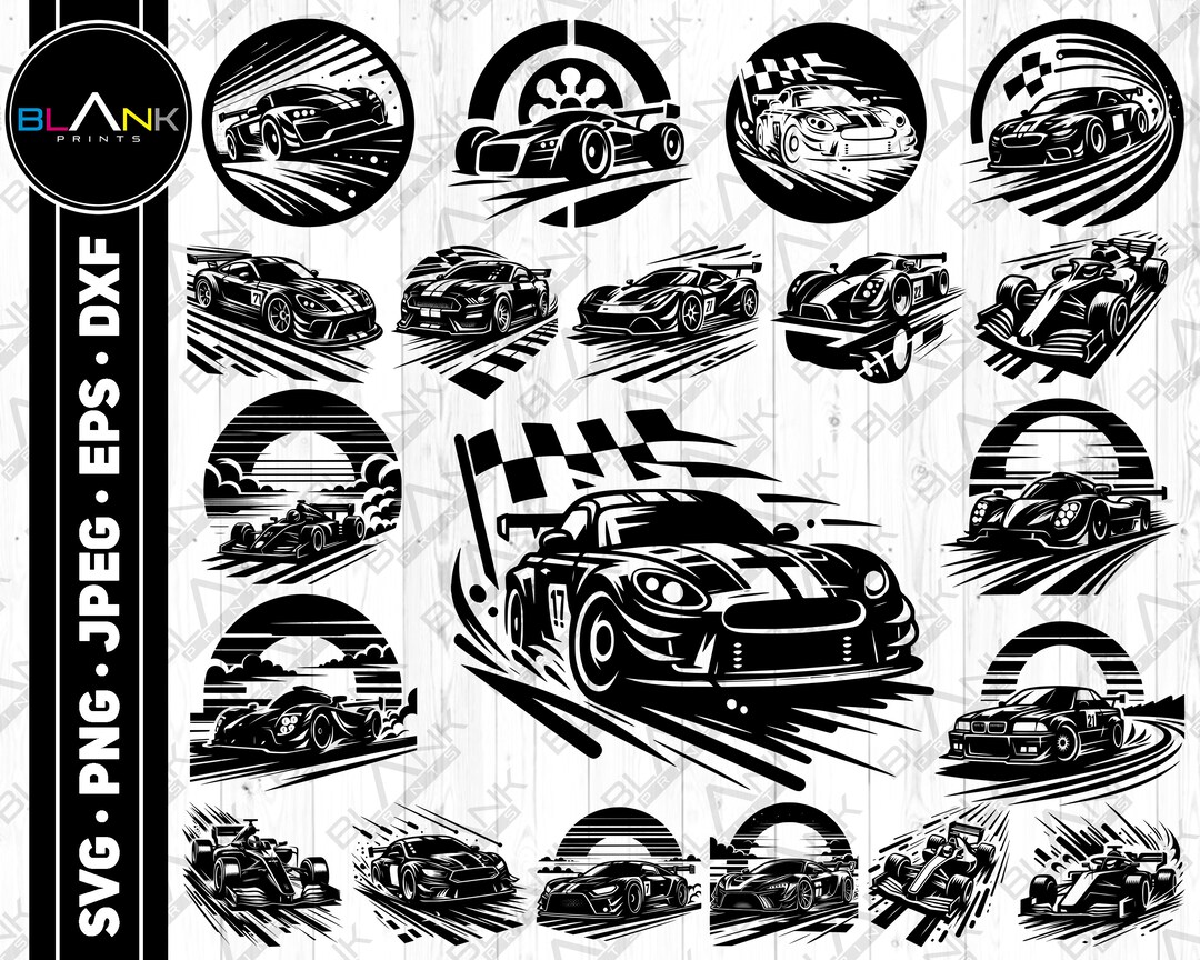 Car Racing Bundle Svg Png Jpeg Eps Dxf Bundle Silhouette Clipart Cricut ...