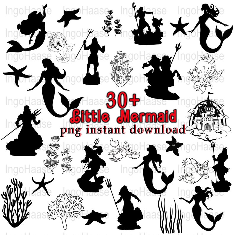 Little Mermaid Clipart Bundle, Poseidon, Ariel Clipart, Little Mermaid ...