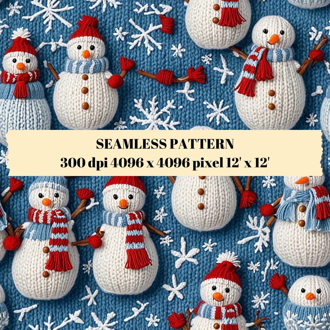 Knitted Snowman Seamless Pattern | Winter Handcrafted Digital Design - Etsy