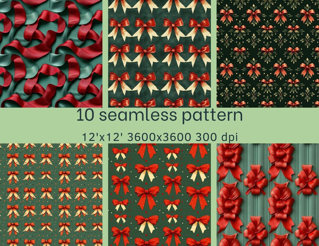 Seamless Red Ribbon Pattern on Green Background - Printable Fabric ...