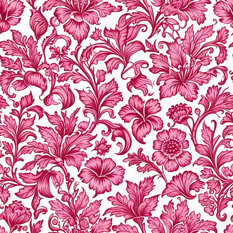 Pink Floral Toile Seamless Pattern - Coquette Aesthetic Digital ...