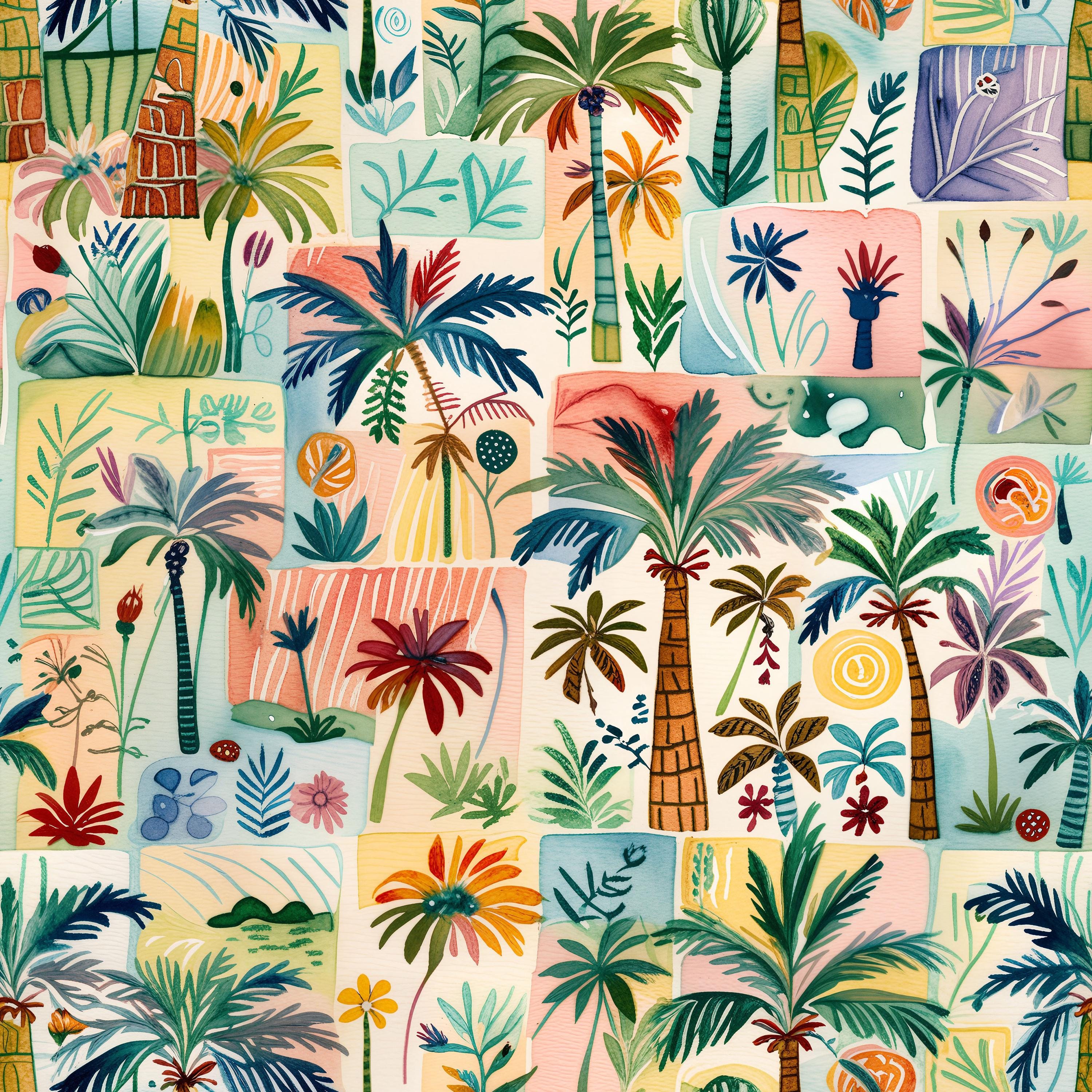Crayon Palm Tree Seamless Pattern – Bold Summer Kids Design, Tropical ...
