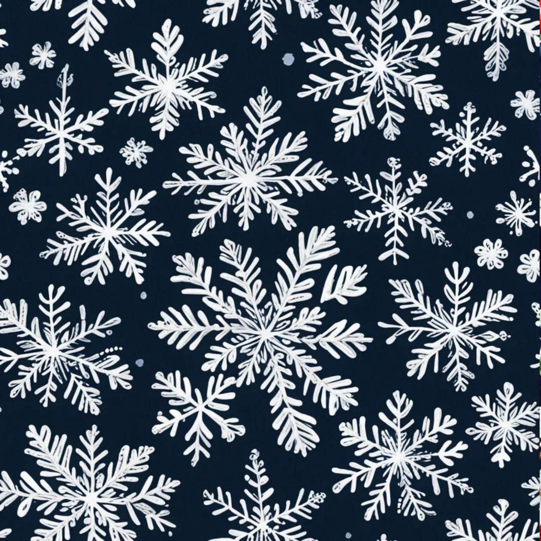 Seamless White Snowflake Pattern on Black Background - Digital Download ...
