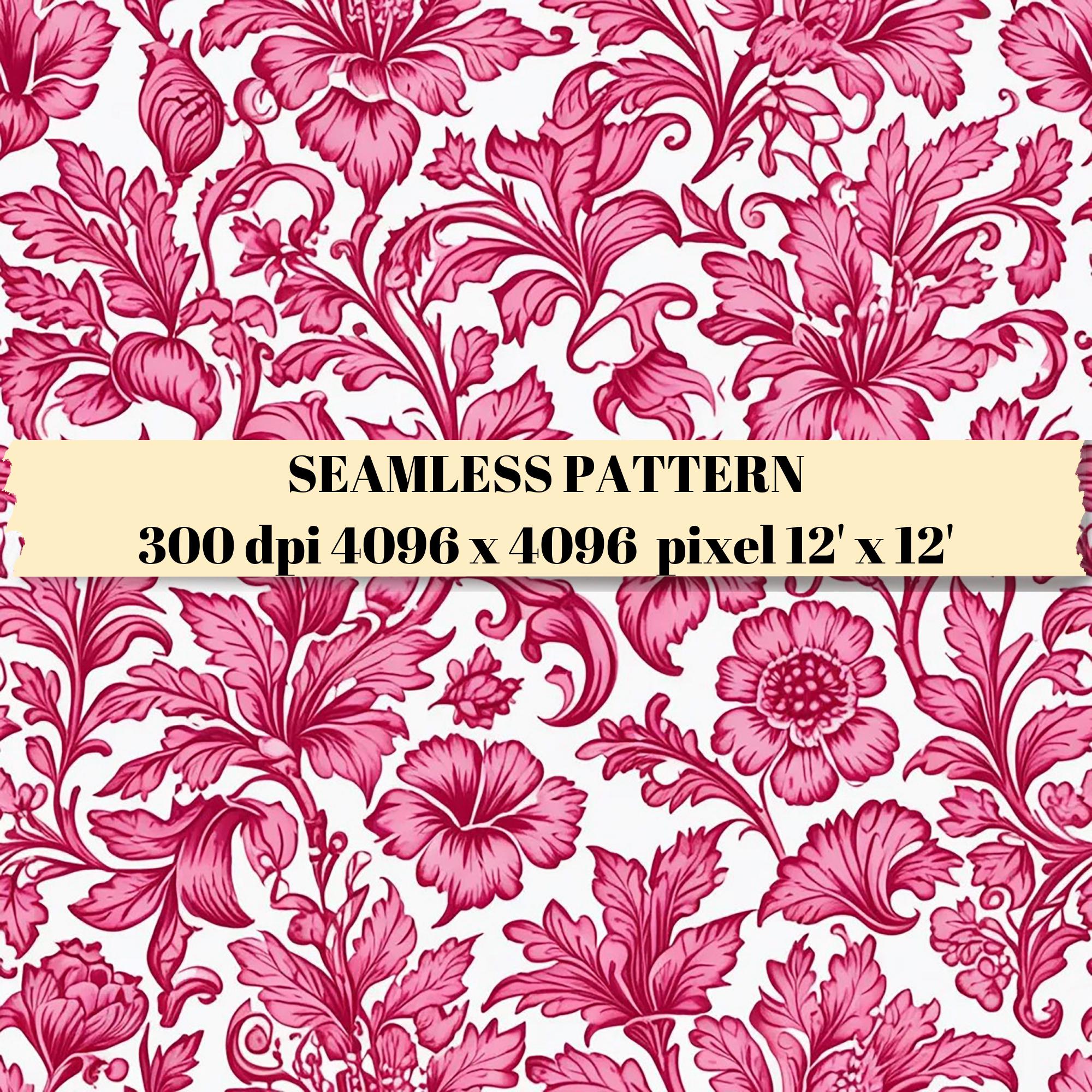 Pink Toile Seamless Pattern, Coquette Floral Pattern, Vintage Toile ...