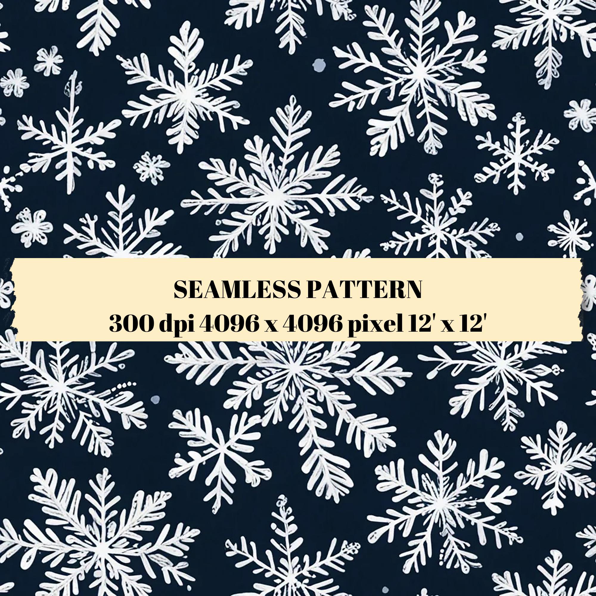 Seamless White Snowflake Pattern on Black Background - Digital Download ...
