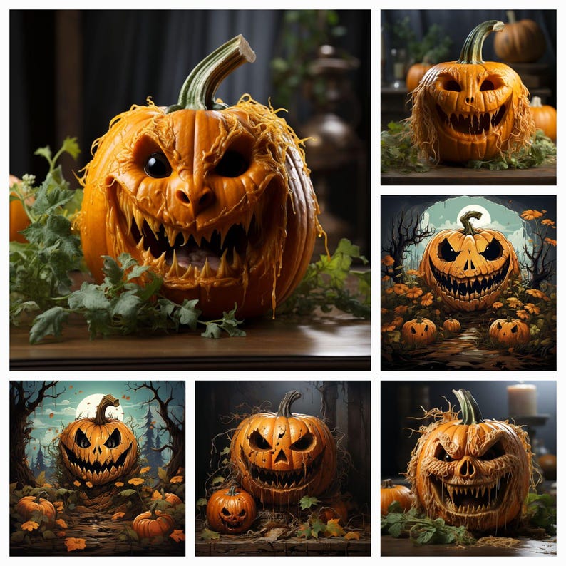 Scary Pumpkin Clipart, Gourds Digital Download, Jpg Pumpkin, Halloween ...