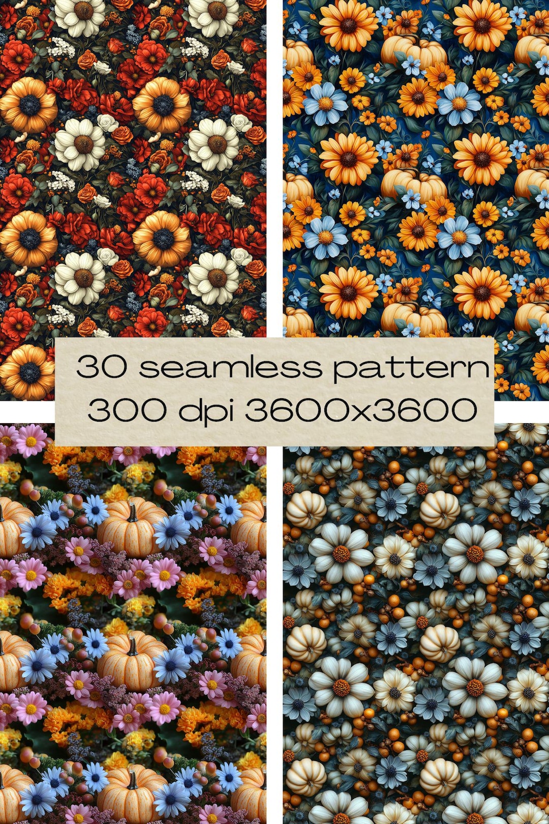 30 Seamless Pattern, Autumn Colors, Pumpkin Art, - Etsy