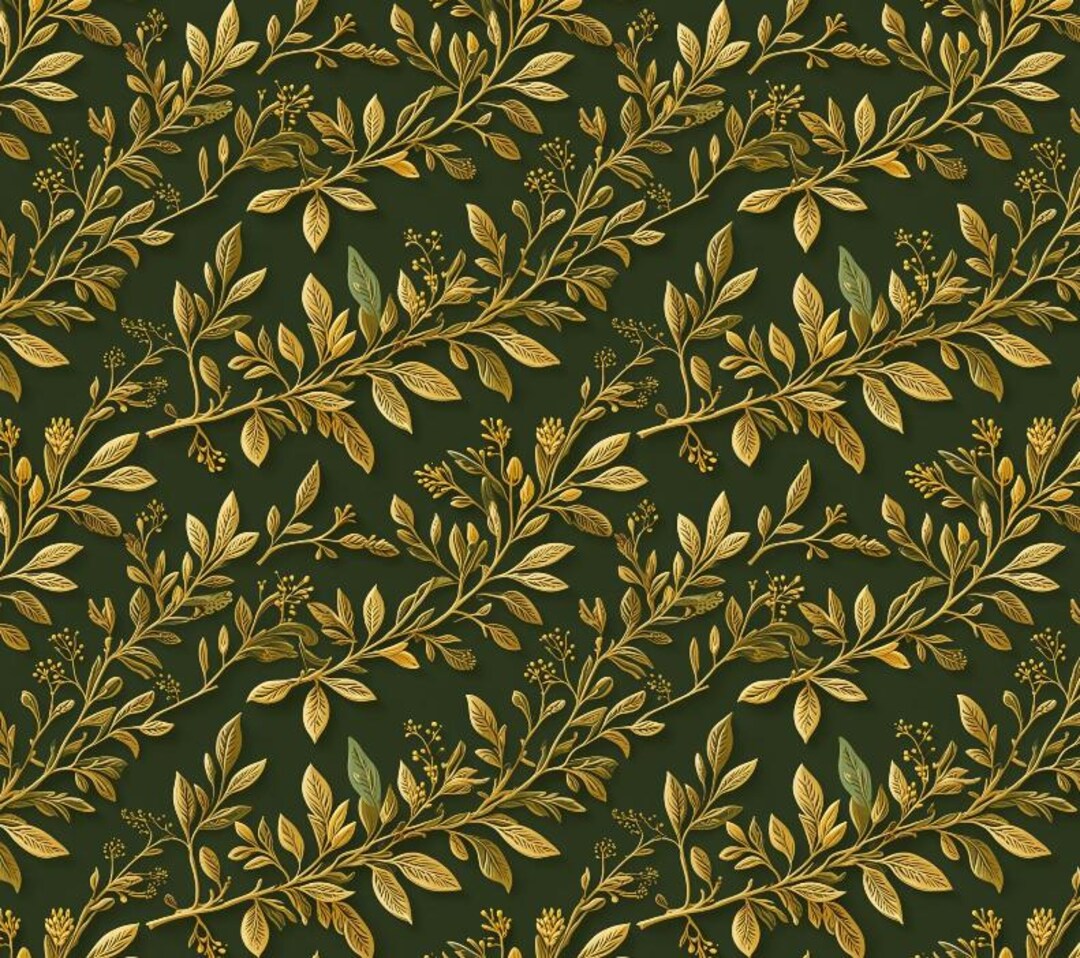 Seamless Olive Green Pattern With Golden Branches and Mustard Yellow ...