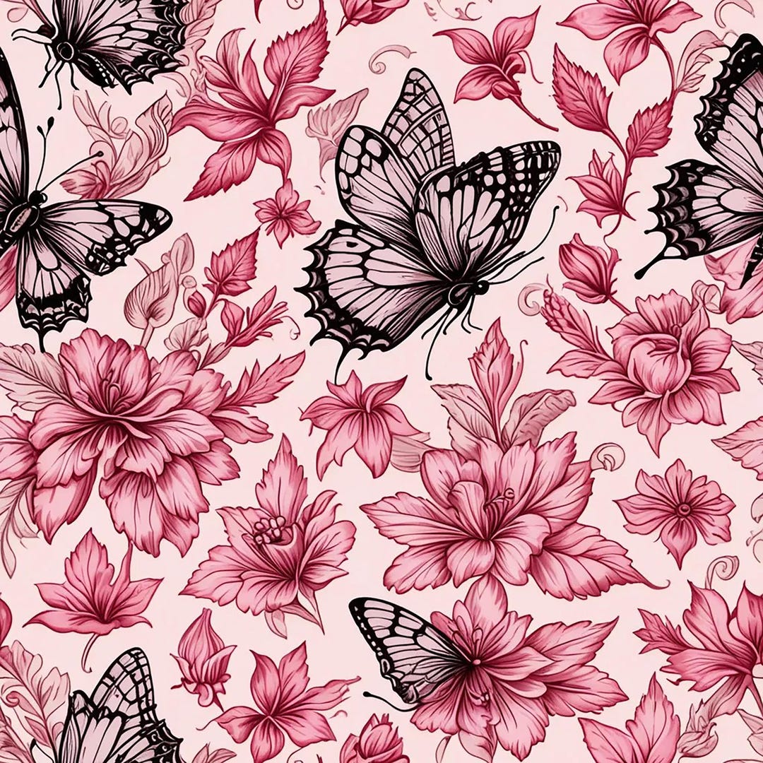 Pink Floral Butterfly Seamless Pattern - Elegant Coquette Digital ...