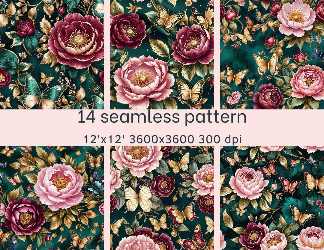 Elegant Floral Satin Fabric Seamless Pattern With Gold Accents - Etsy