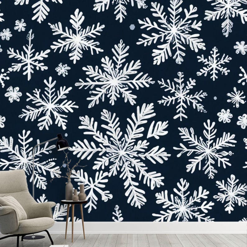 Seamless White Snowflake Pattern on Black Background - Digital Download ...