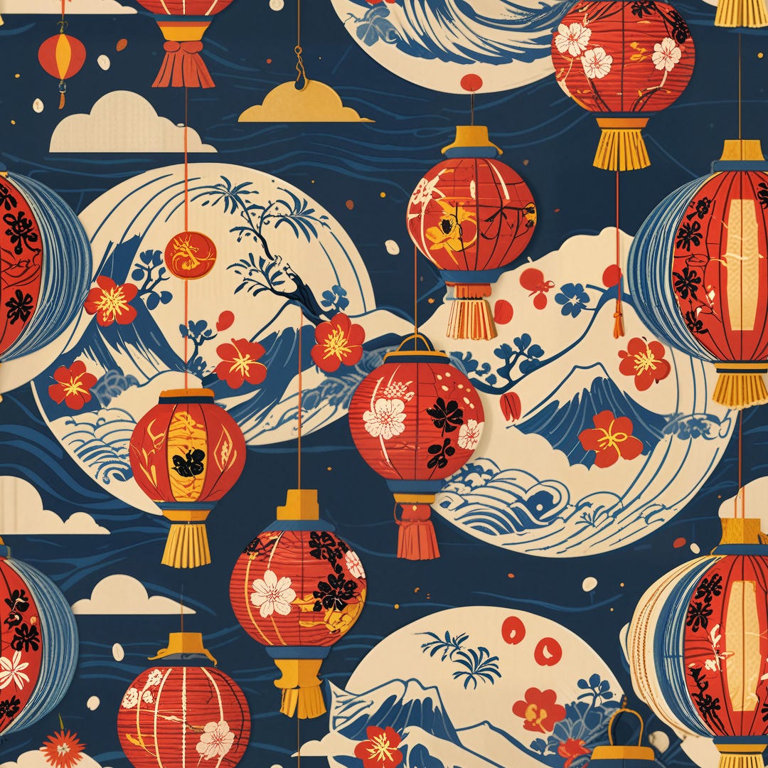 Japanese Matsuri Seamless Pattern – Festival Icons, Lanterns, Dango ...