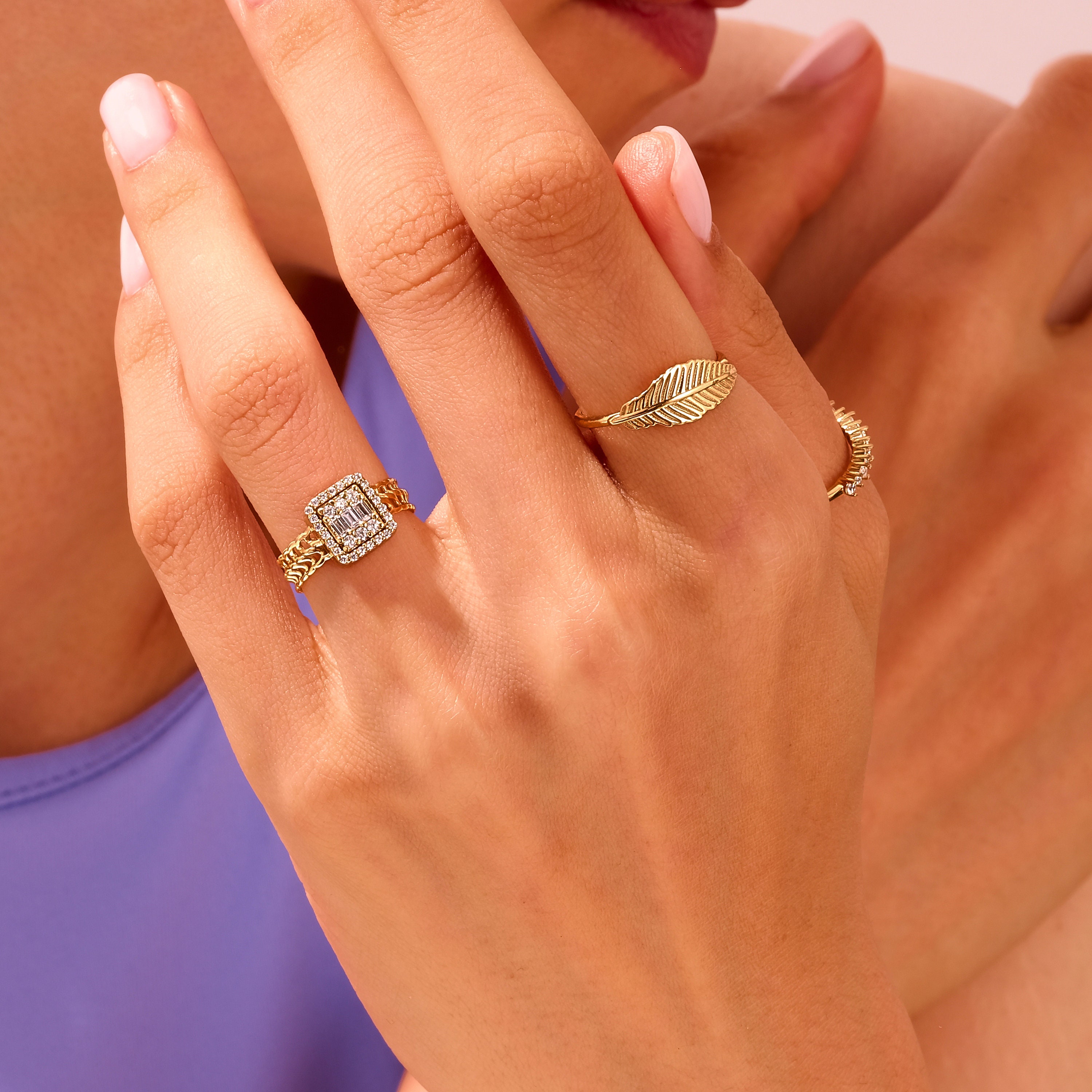 14k Gold Feather Ring / Stackable Leaf Ring / Solid Gold Statement Ring ...