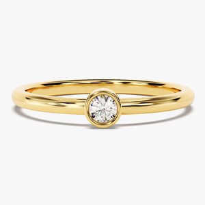 14k Gold Bezel Round Solitaire Ring / Solid Gold Stacking Ring / Solo ...