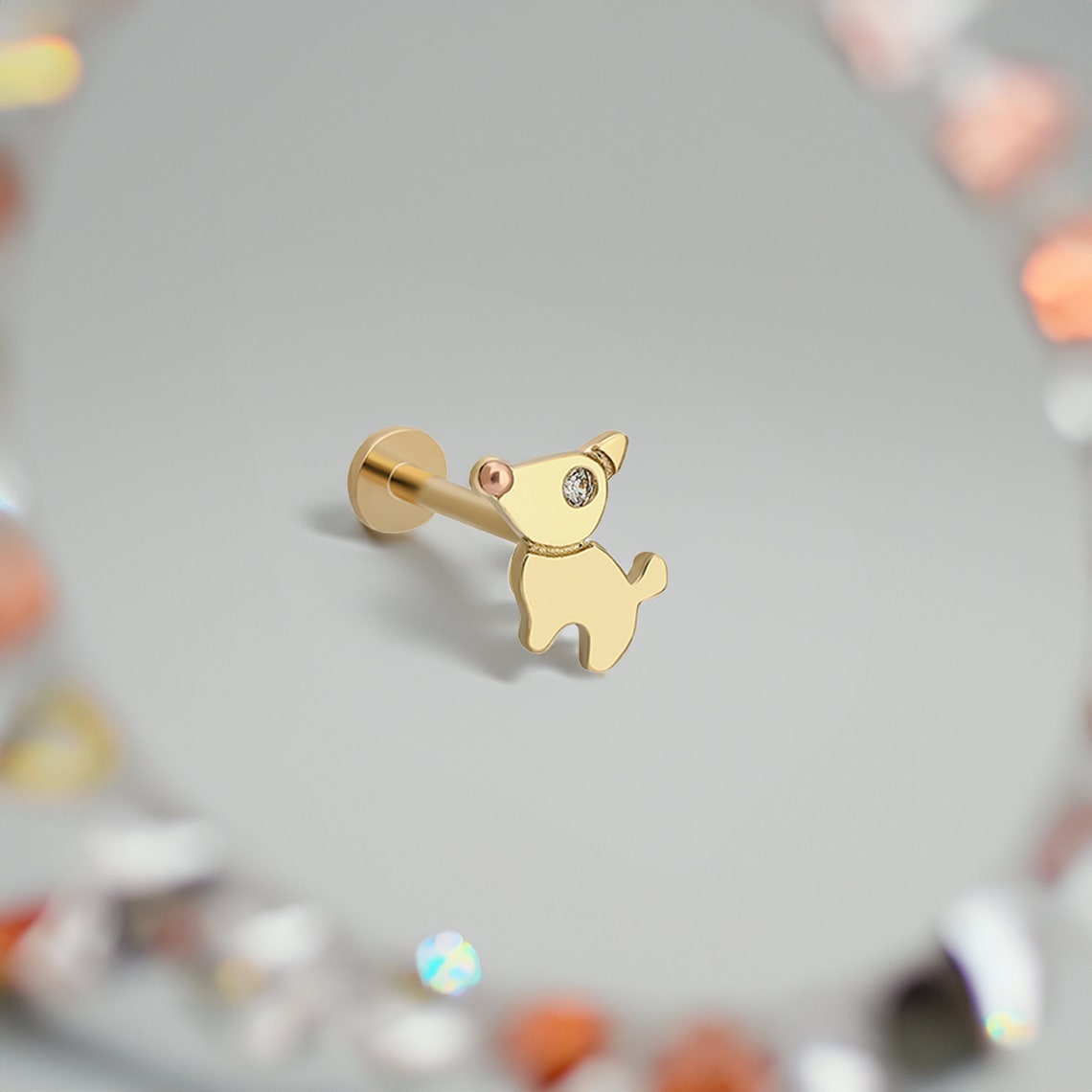 14K Solid Gold Cute Dog Tragus Piercing, Best Christmas Gift for per ...