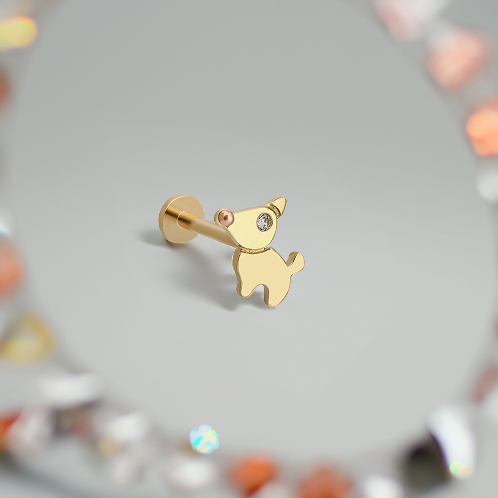 14K Solid Gold Cute Dog Tragus Piercing, Best Christmas Gift for per ...
