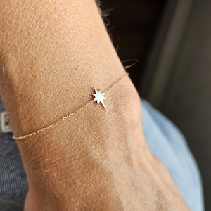 14K Solid Gold North Star Charm Bracelet, Minimal Pole Star Jewelry ...