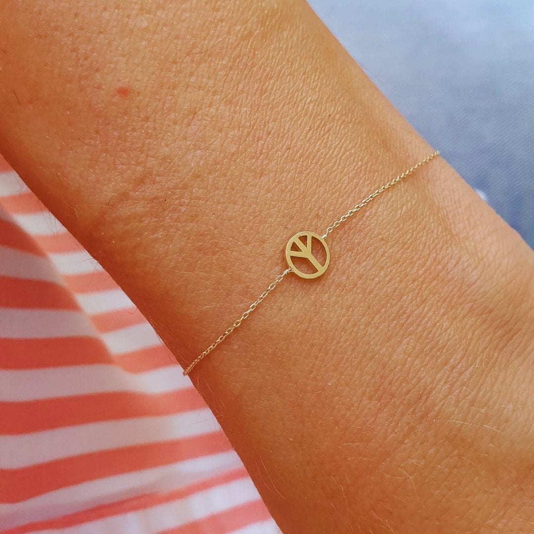 14K Gold Peace Symbol Bracelet - Peace Charm Gift for Christmas ...
