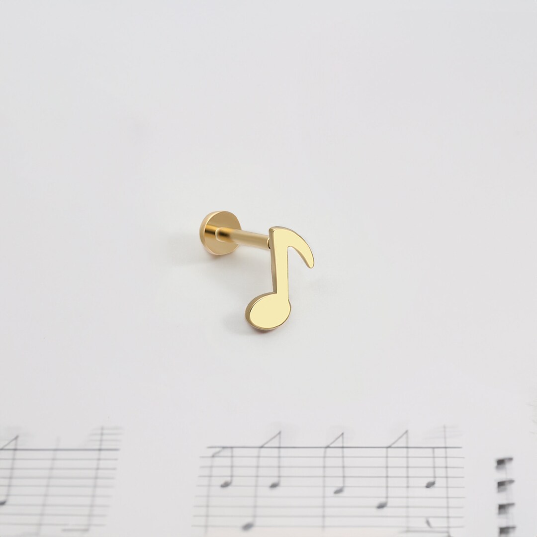 14K Gold Musical Note Shape Tragus Piercing, Music Note Tragus Earring ...