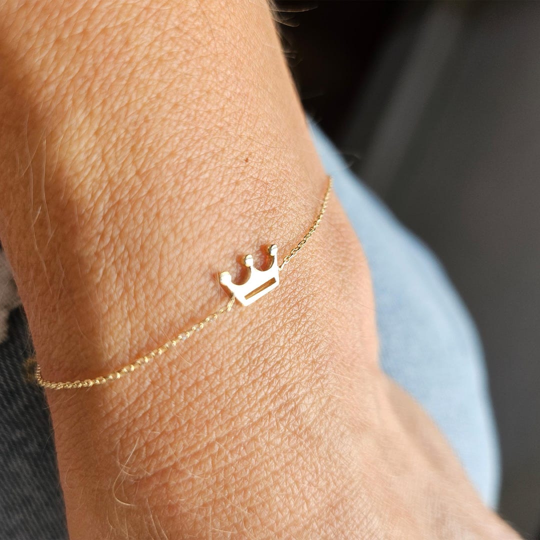 14K Gold Crown Chain Bracelet, Stackable Crown Bracelet, Minimalist ...