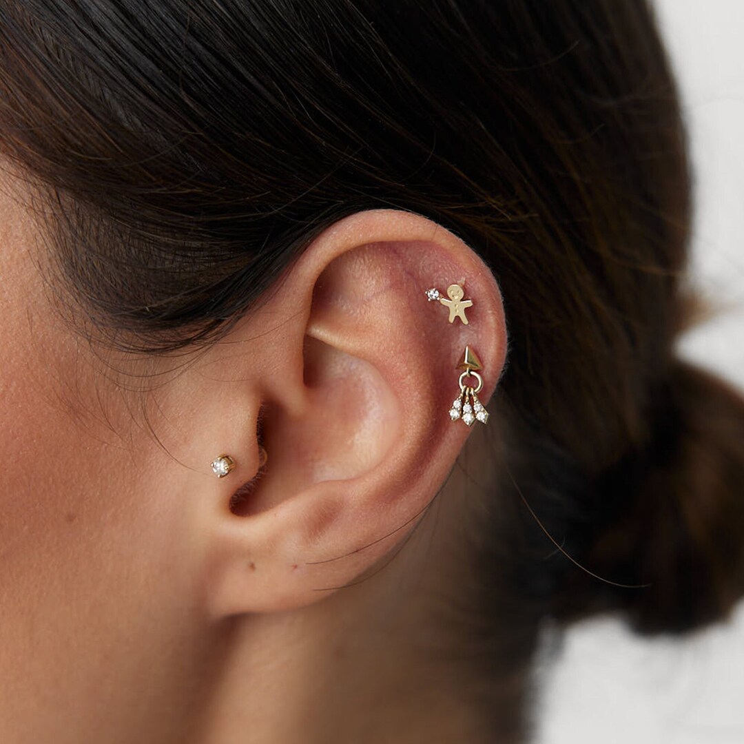 14K Solid Gold Arrow Tragus Piercing - Arrow Shaped Tragus Cartilage ...