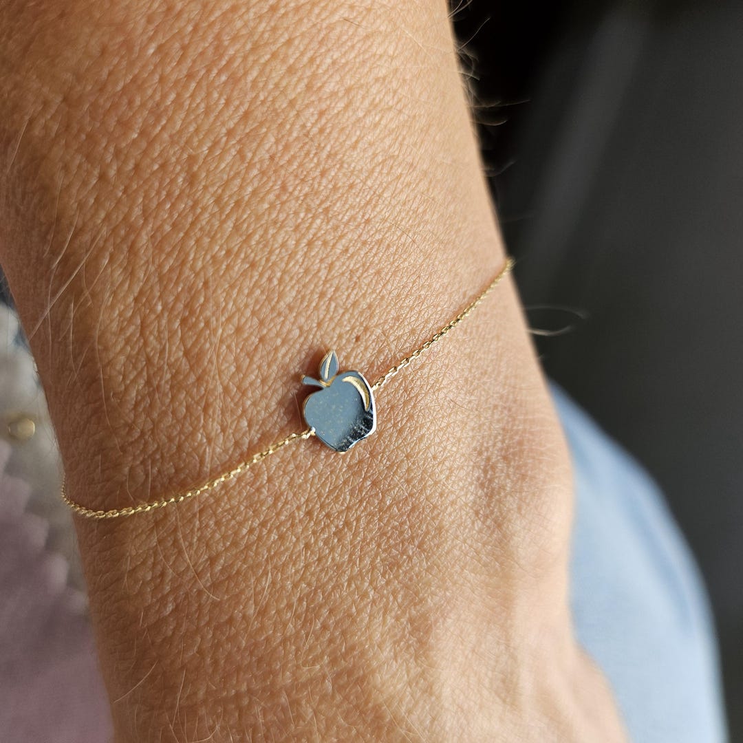 14K Gold Apple Chain Bracelet, Minimalist Apple Charm Jewelry, Luxury ...