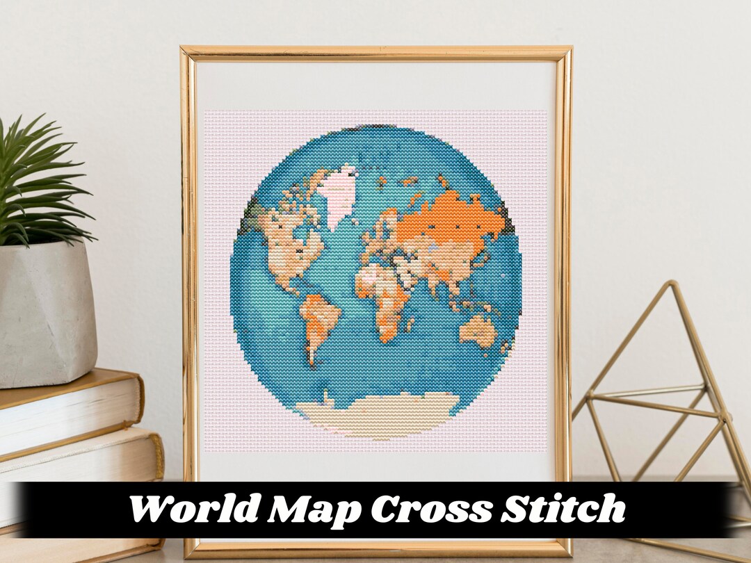 World Map Cross Stitch PDF Design Download Landscape Cross Stitch ...