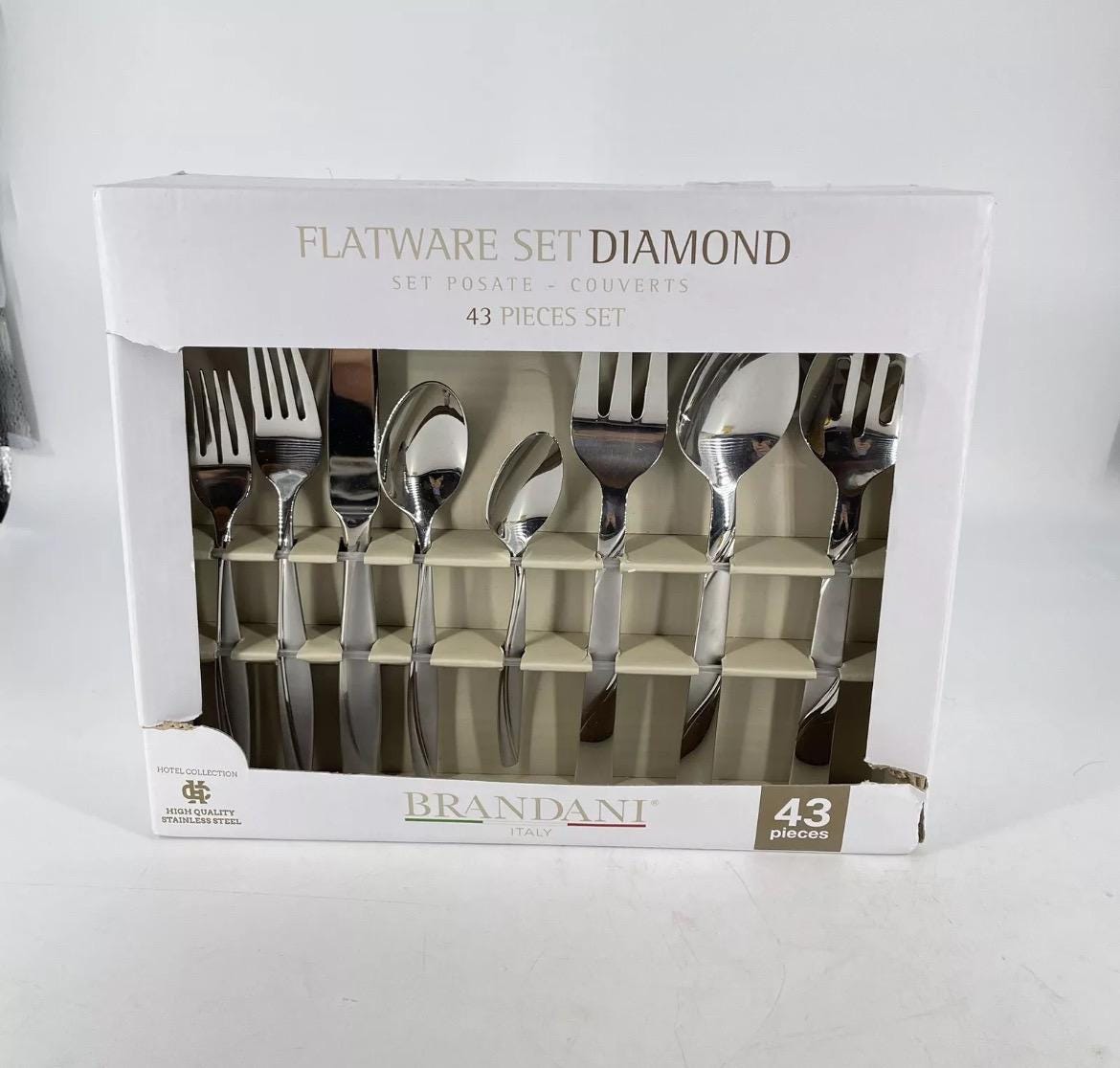 BRANDANI Italy Diamond Hotel Collection Stainless Steel 43pc Flatware ...