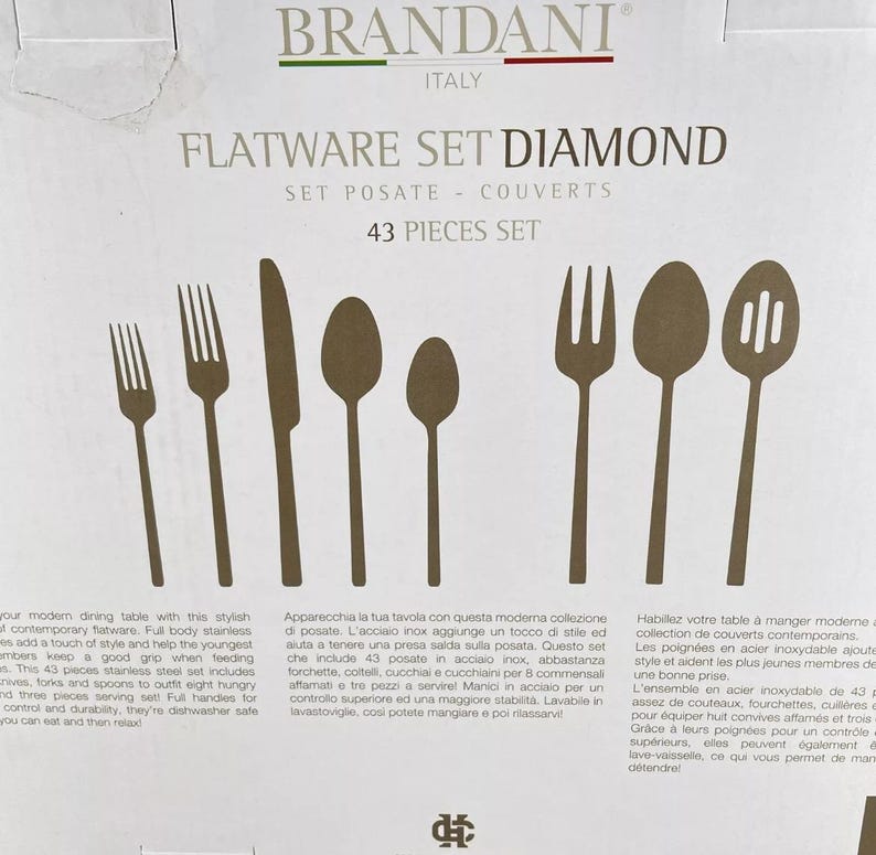 BRANDANI Italy Diamond Hotel Collection Stainless Steel 43pc Flatware ...