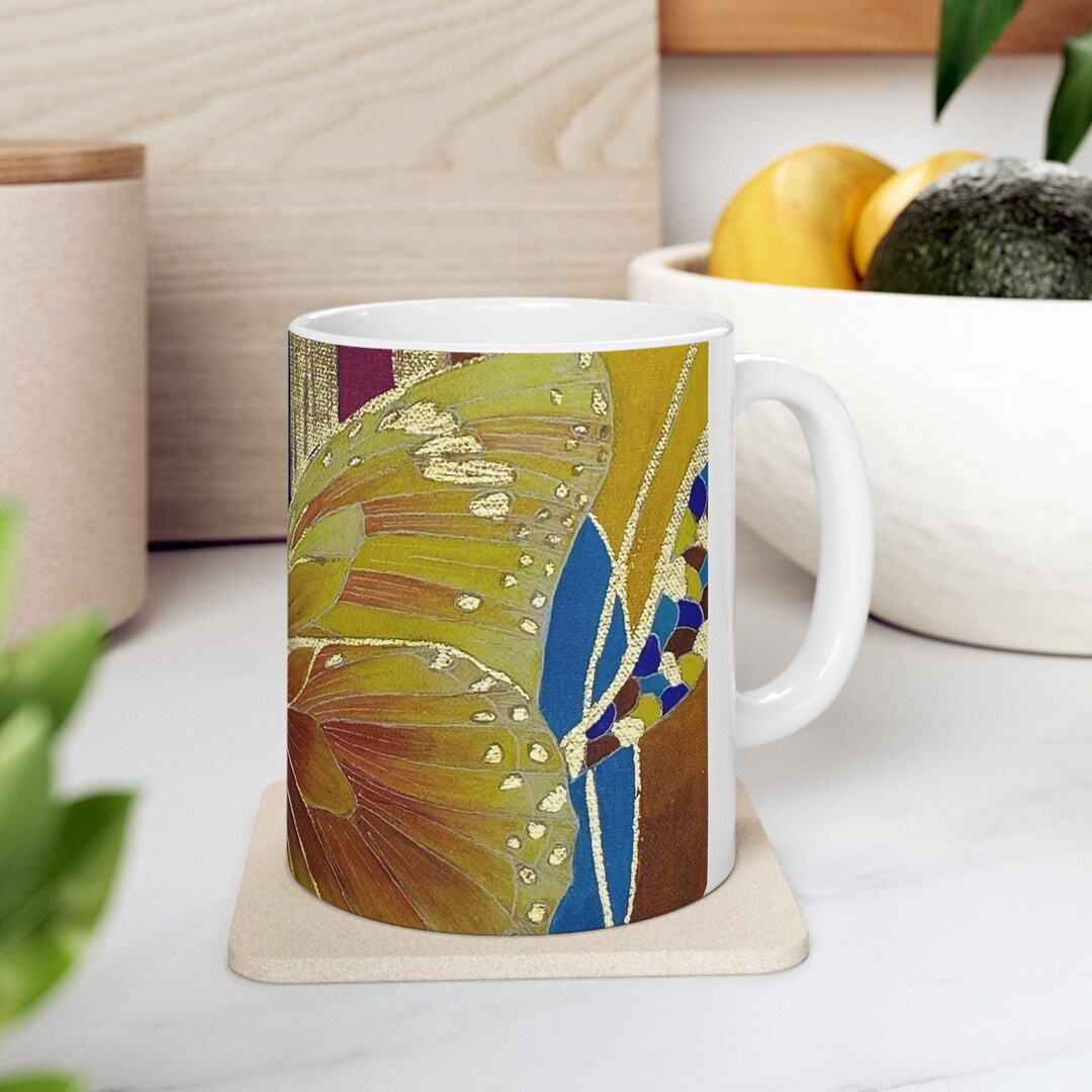 Gold Abstract Coffee Mug, Abstract Design Mug, Butterfly Mug, Gold ...