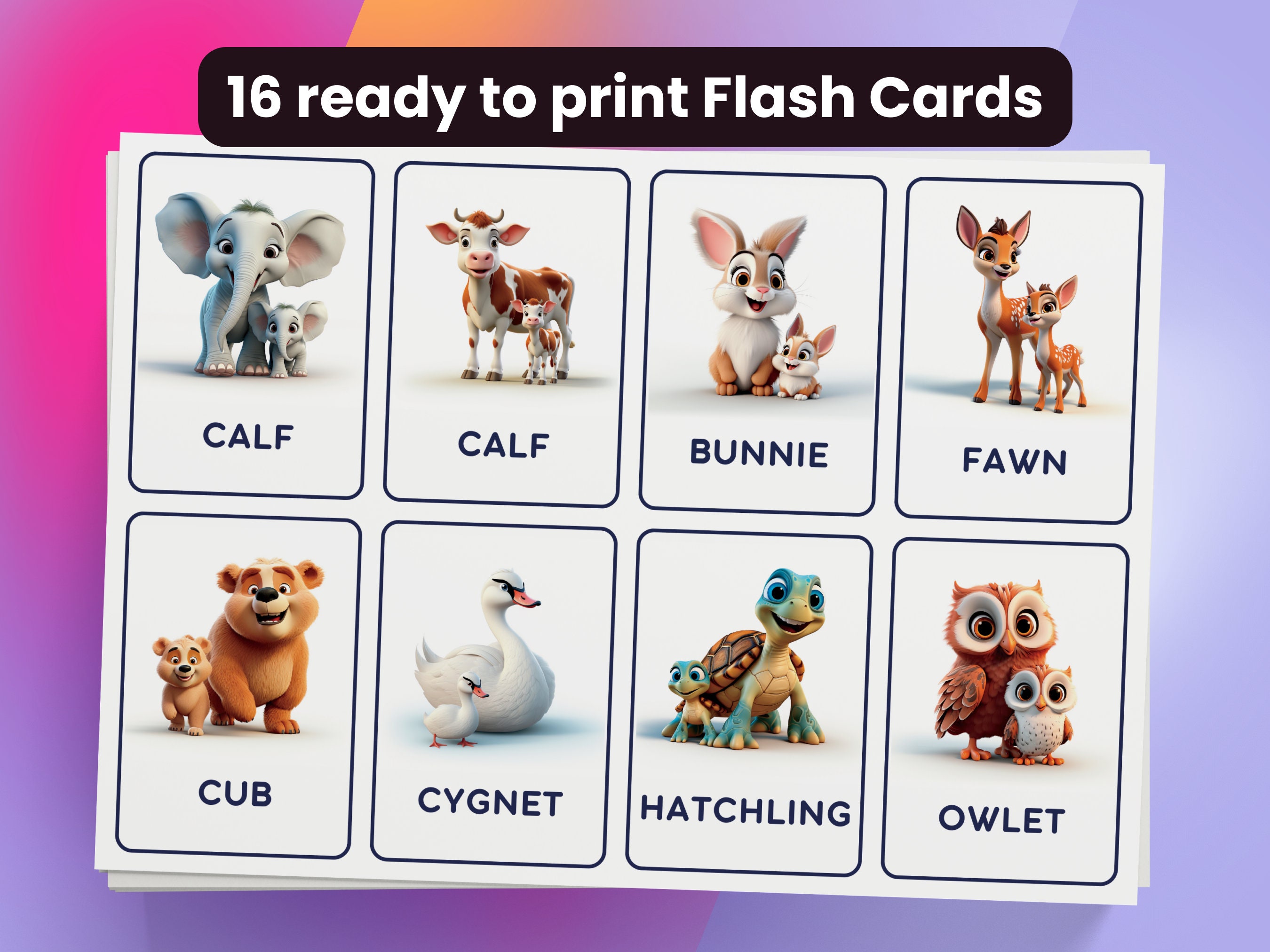 16 Baby Animals Flash Cards - Digital and Printable Edition + GIFT! - Etsy