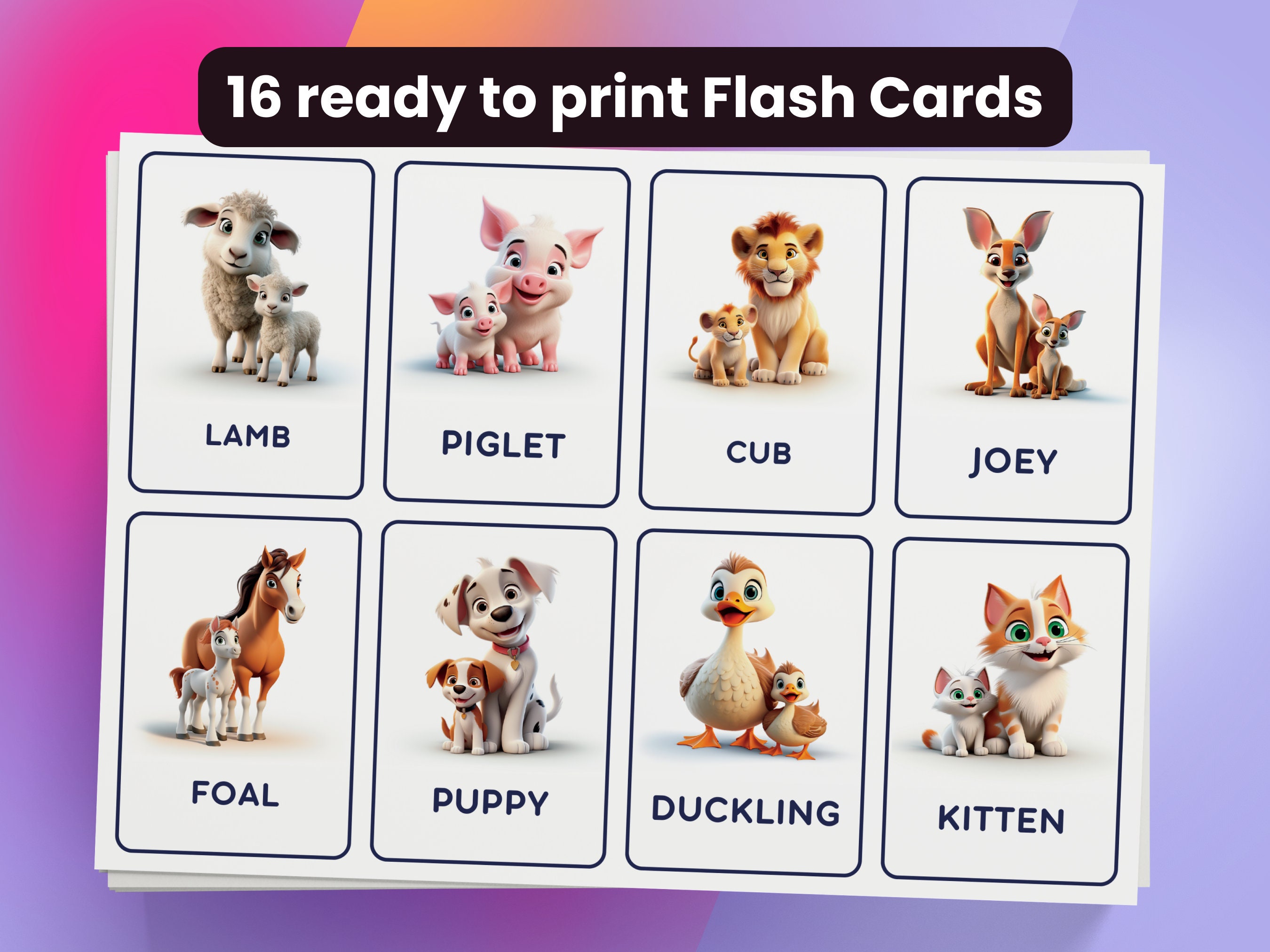 16 Baby Animals Flash Cards Digital and Printable Edition - Etsy