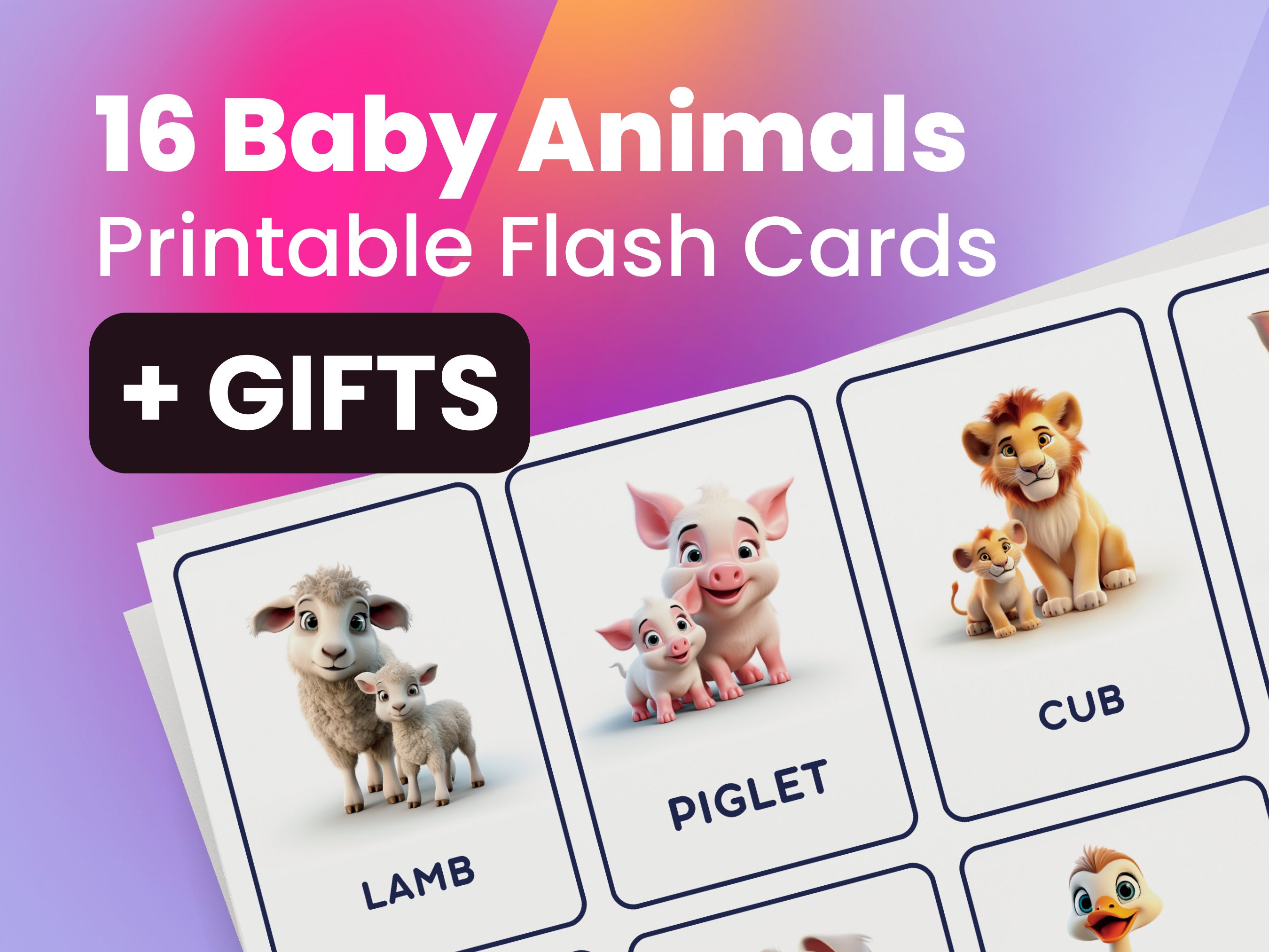 16 Baby Animals Flash Cards Digital and Printable Edition GIFT - Etsy