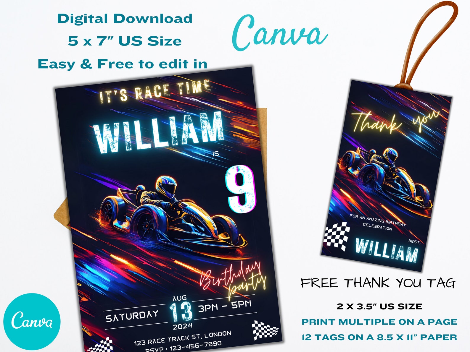 Editable Racing Kart Birthday Invitation, Racing Party Invitation ...
